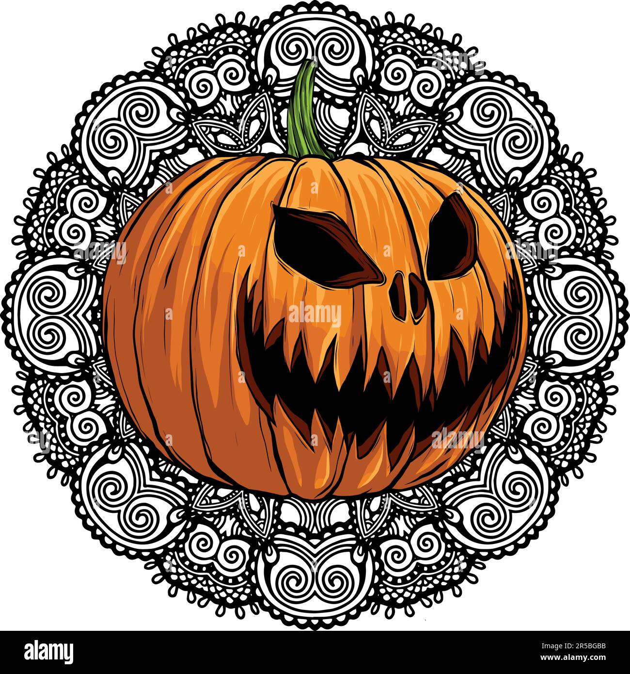 vector illustration of Mandala Halloween Pumpkin design Stock Vector ...