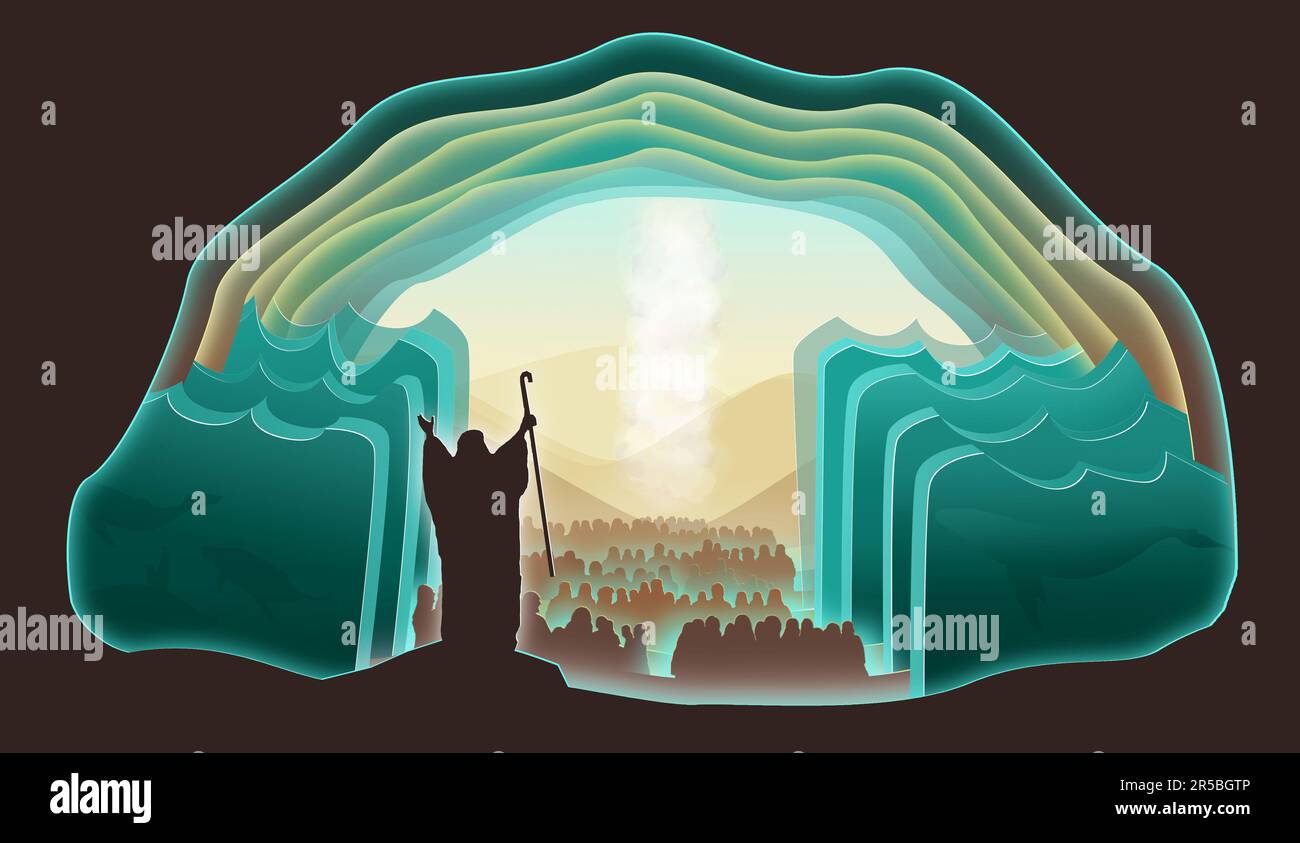 Moses opens the Red Sea. Paper art. Abstract, illustration, minimalism ...