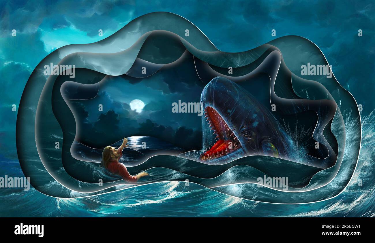 Jonah inside the whale. Paper art. Abstract, illustration, minimalism ...