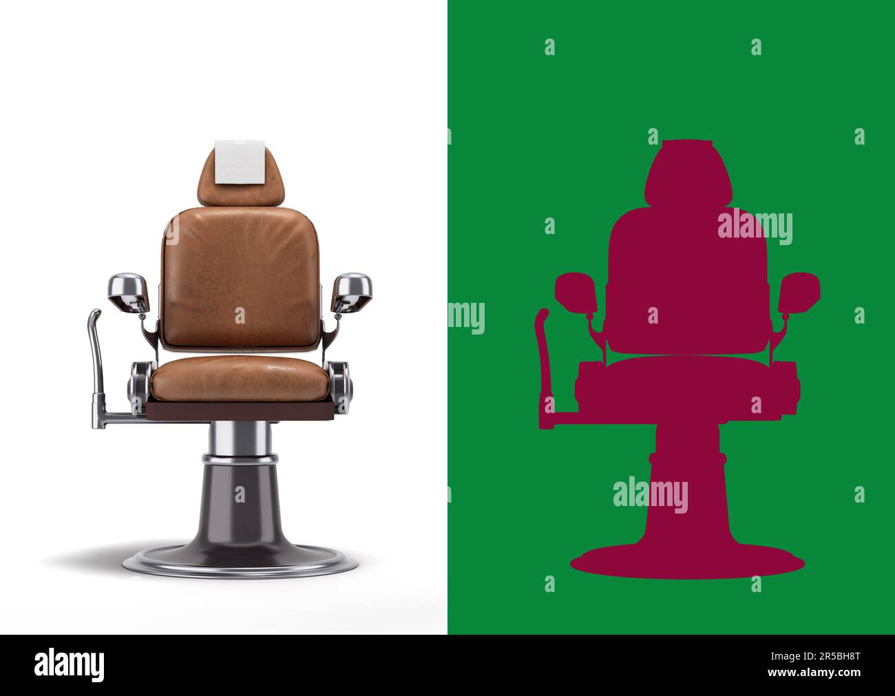 leather barber chair with chrome inserts front view 3d render on white ...