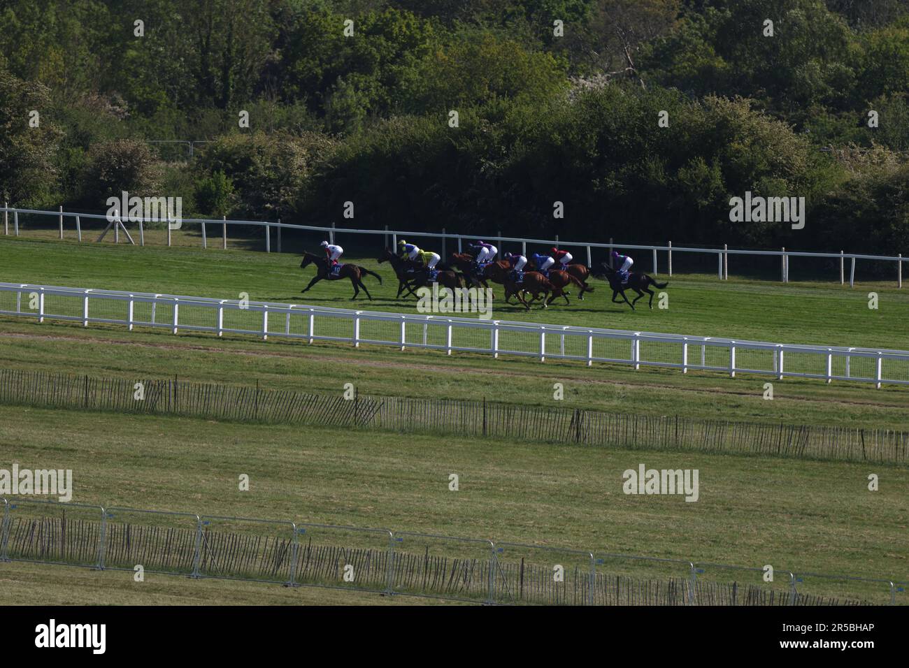 Runners and riders in action during The Betfred Oaks during ladies day ...