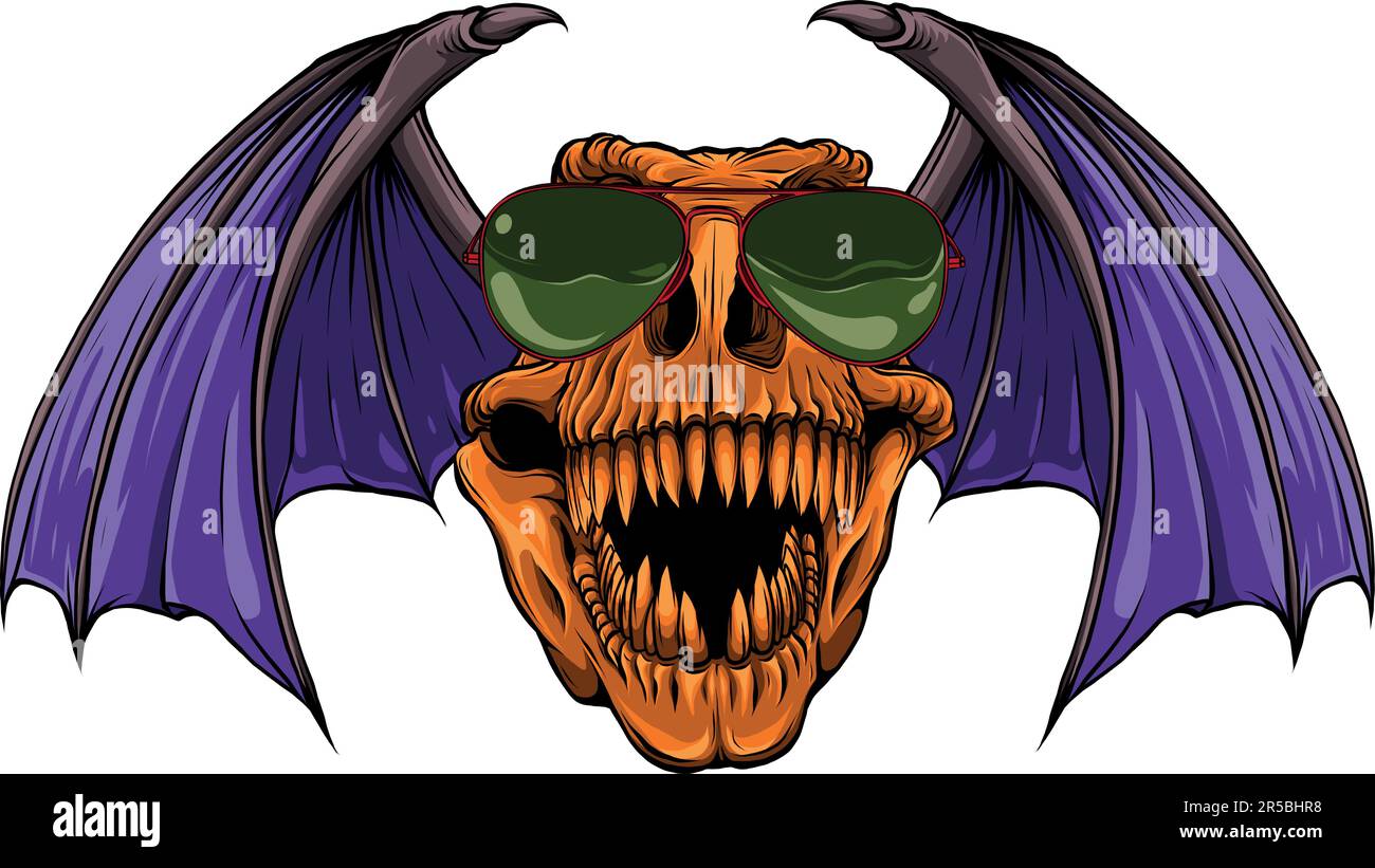 t-rex dinosaur skull with bat wings and sunglasses Stock Vector Image ...