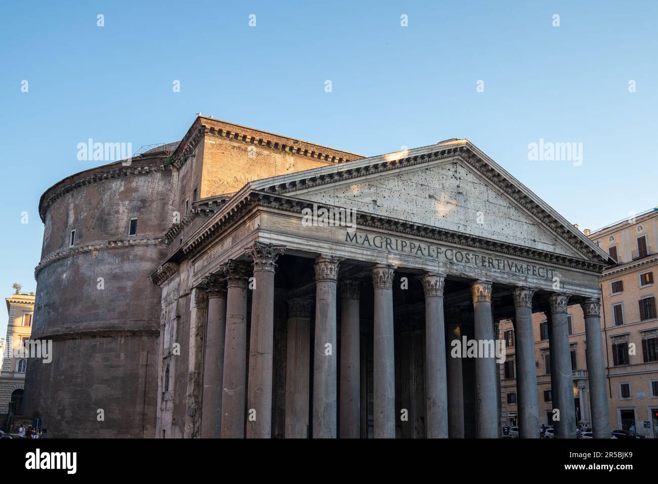 The Pantheon under the sunlight and a blue sky in Rome, Italy Stock ...
