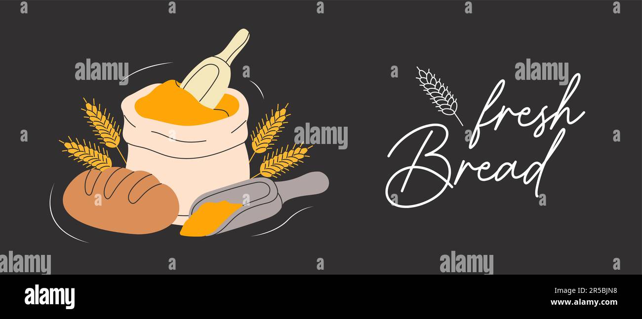Bakery horizontal banner. Hand drawn sketch with bread, pastry, sweet ...