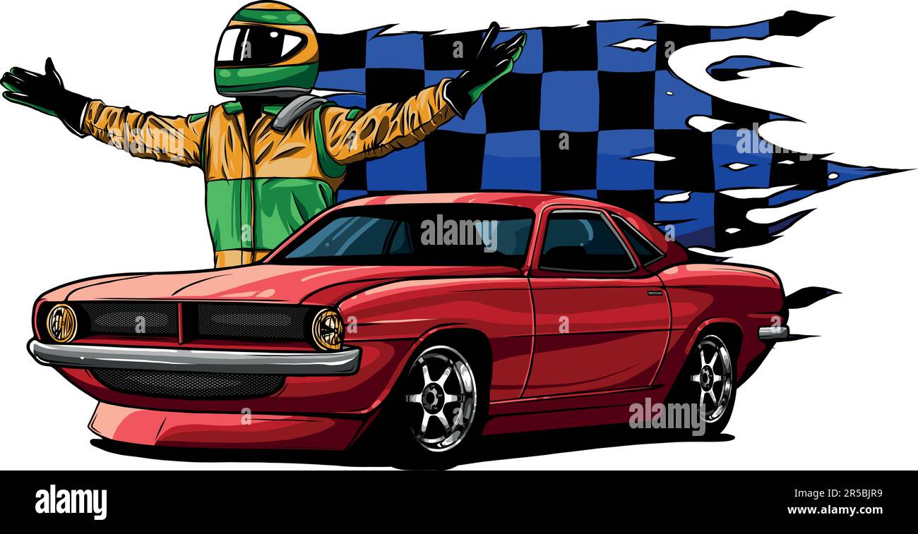 vector illustration with race car and racer Stock Vector Image & Art ...