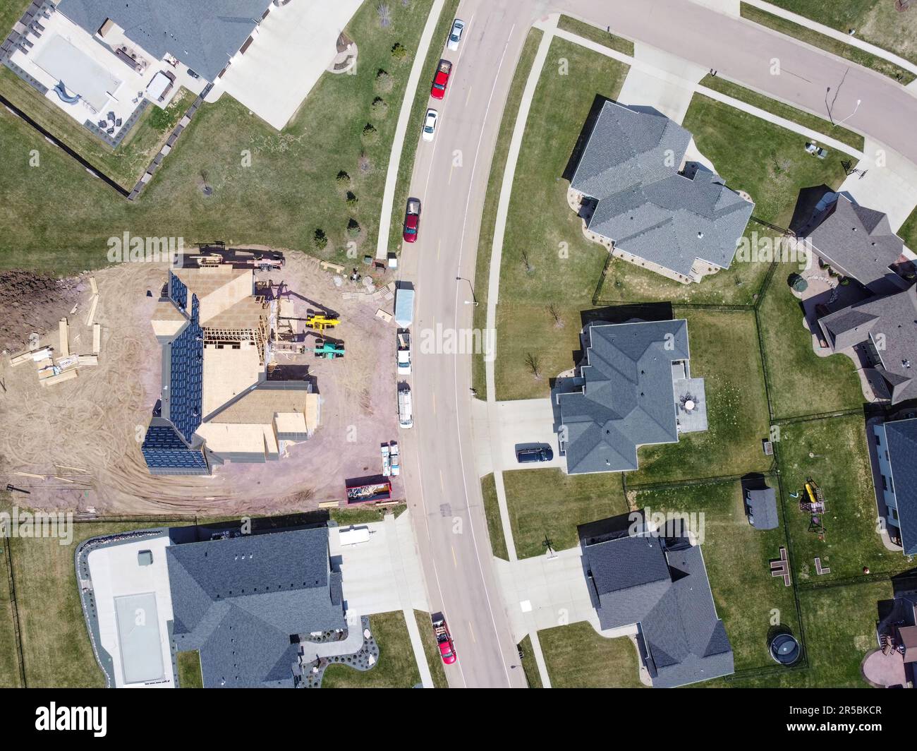 Drone overhead view or a roof installation with felt and water barrier ...