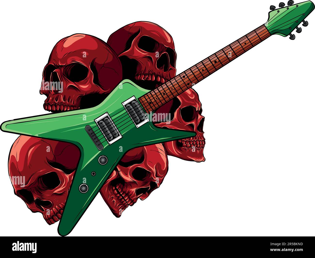 Vector illustration of guitar with skulls on white background Stock ...