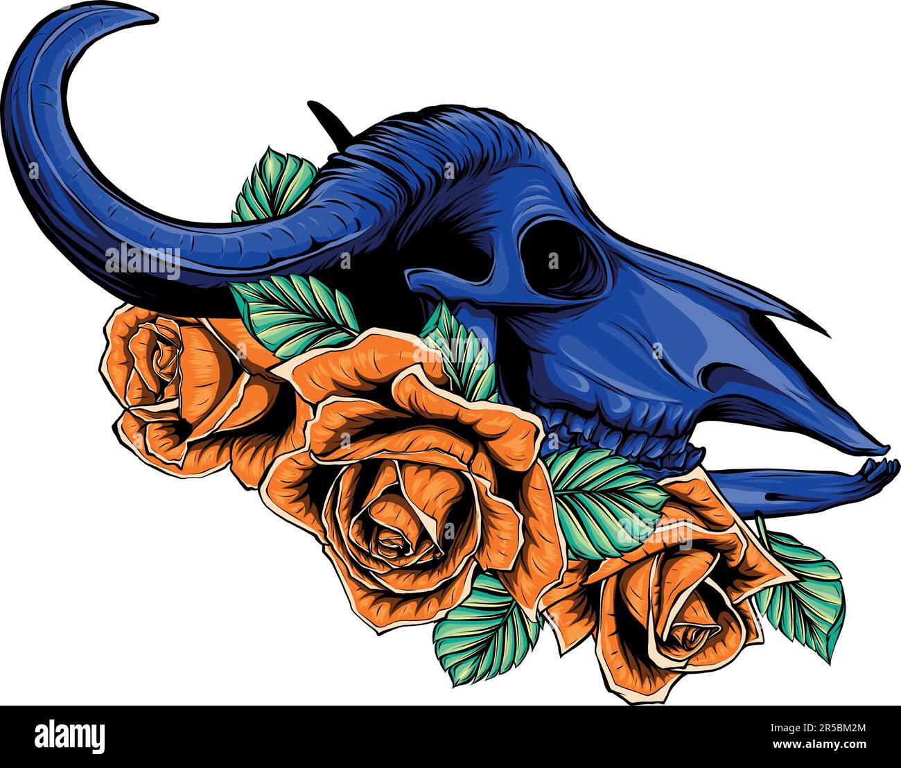vector illustration of bull skull with roses Stock Vector Image & Art ...