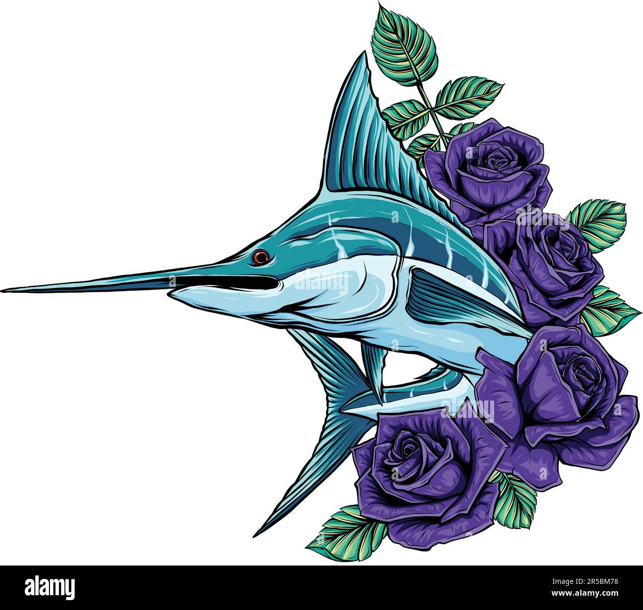 vector illustration of sword fish with roses Stock Vector Image & Art ...