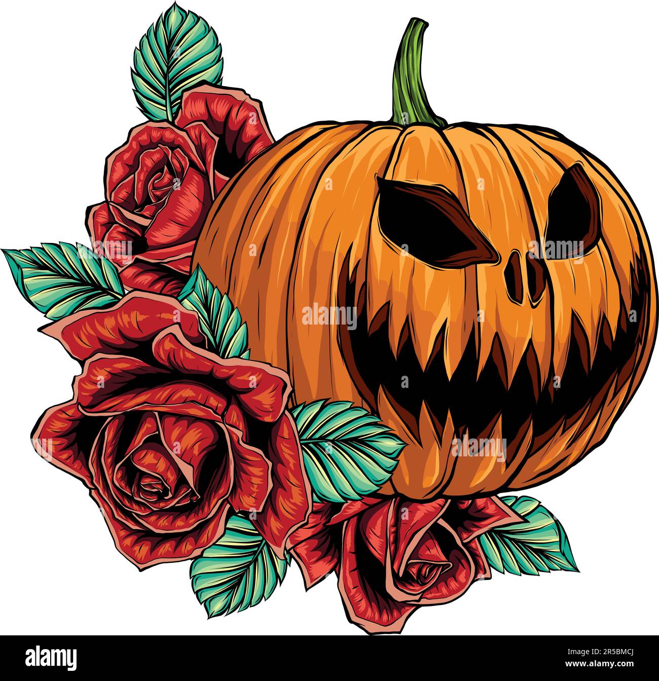 vector illustration of halloween Pumpkin with Roses Stock Vector Image ...