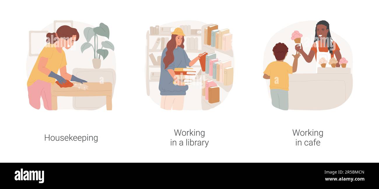 Teenager first job isolated cartoon vector illustration set ...