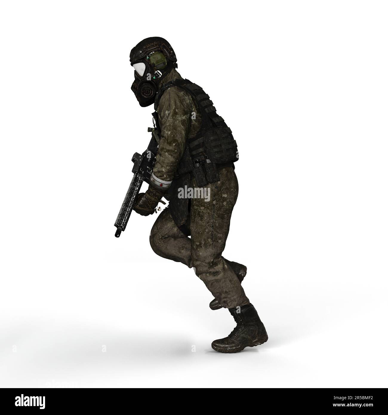 A 3D rendering of a military soldier sprinting while carrying a rifle ...