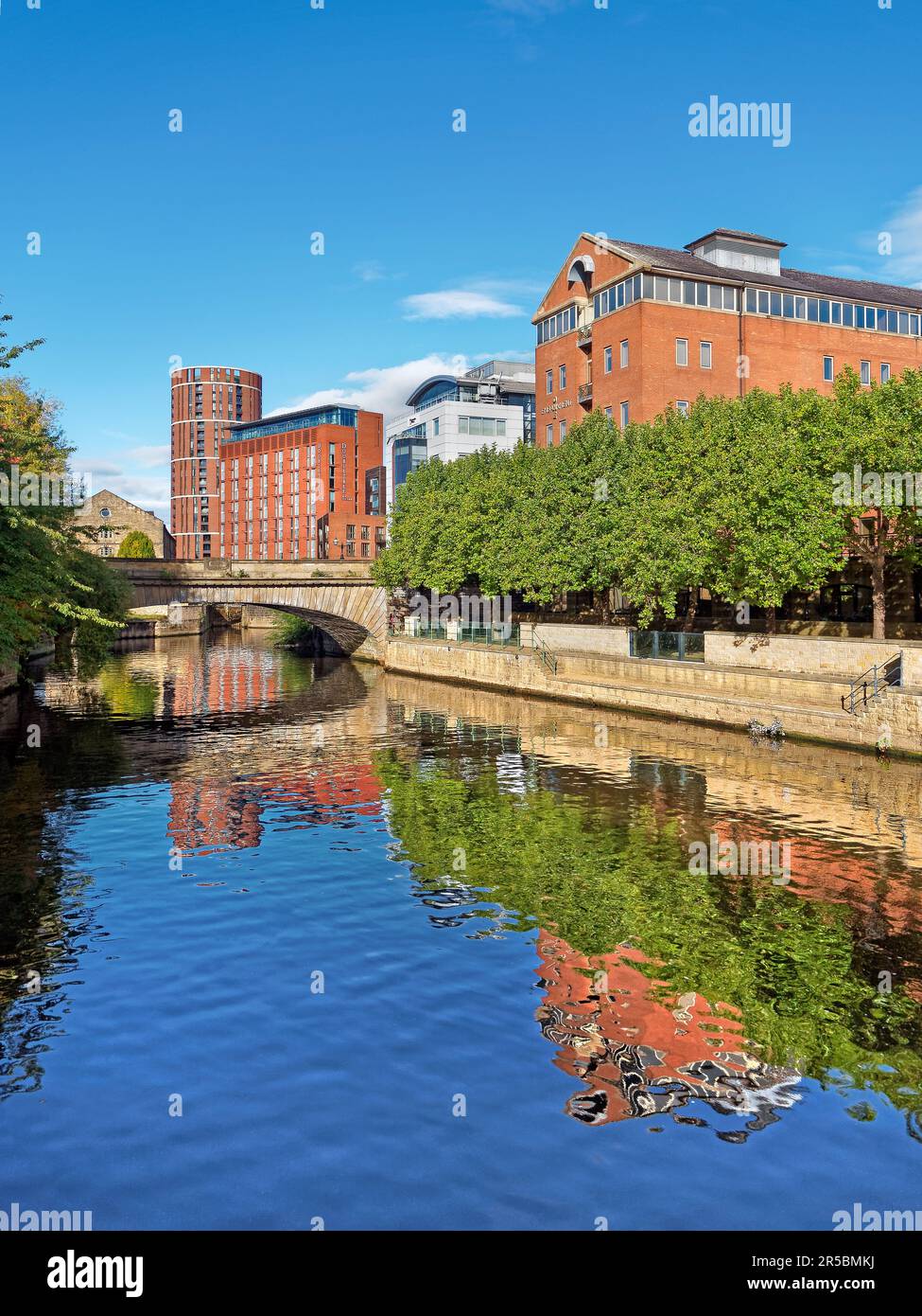 UK,West Yorkshire,Leeds,Victoria Bridge over the River Aire,surrounded ...