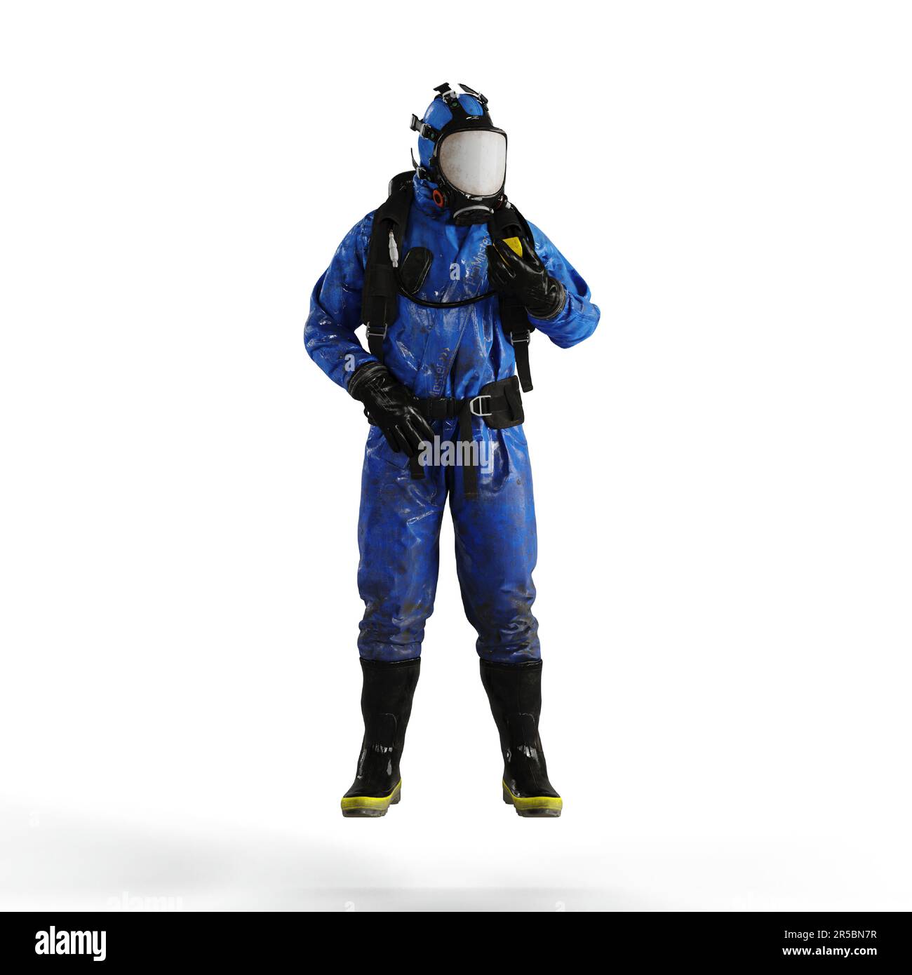 A 3d rendered image of a person in a blue protective hazmat suit ...