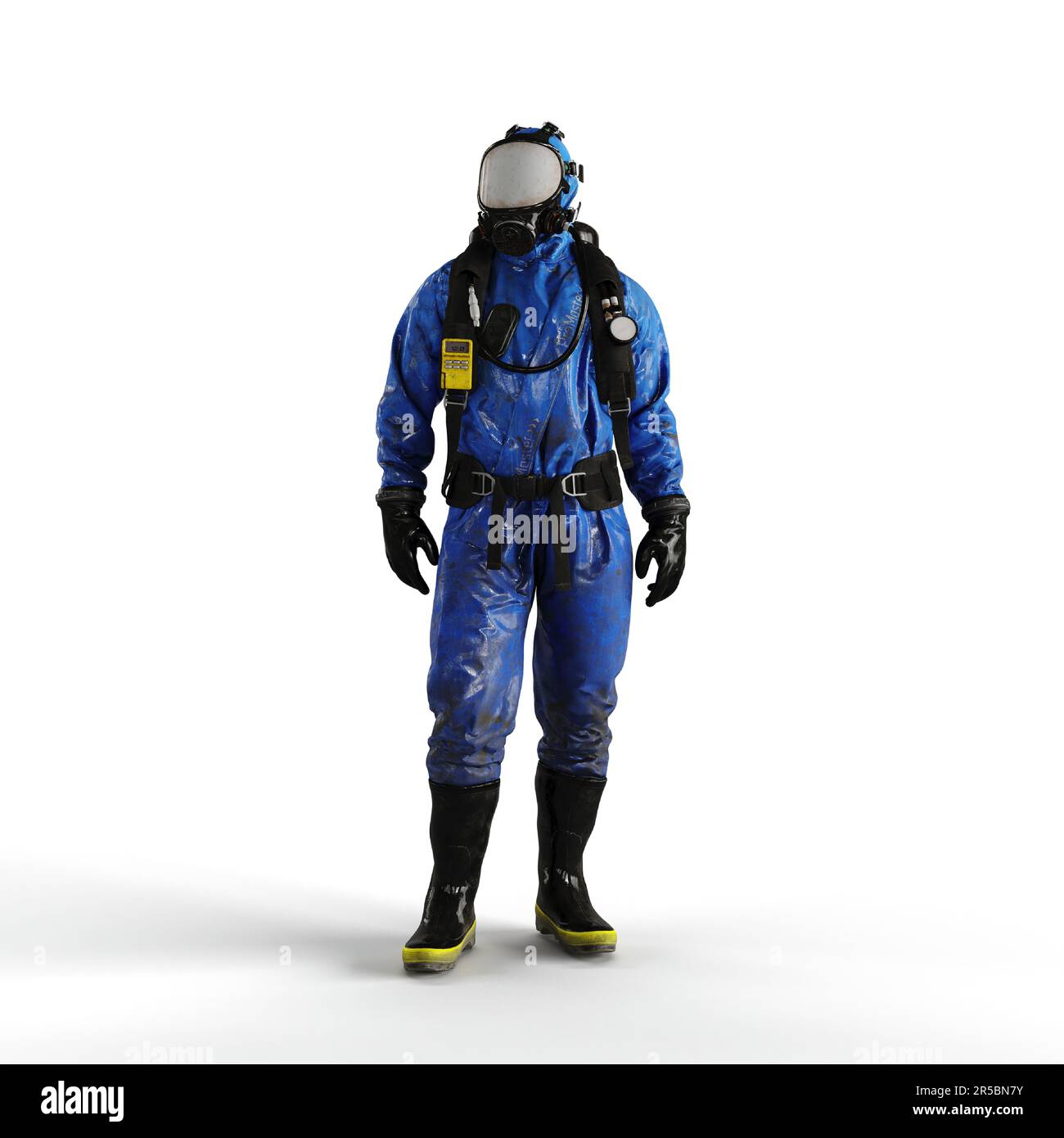 A 3D rendering of a human figure dressed in blue scuba diving gear ...