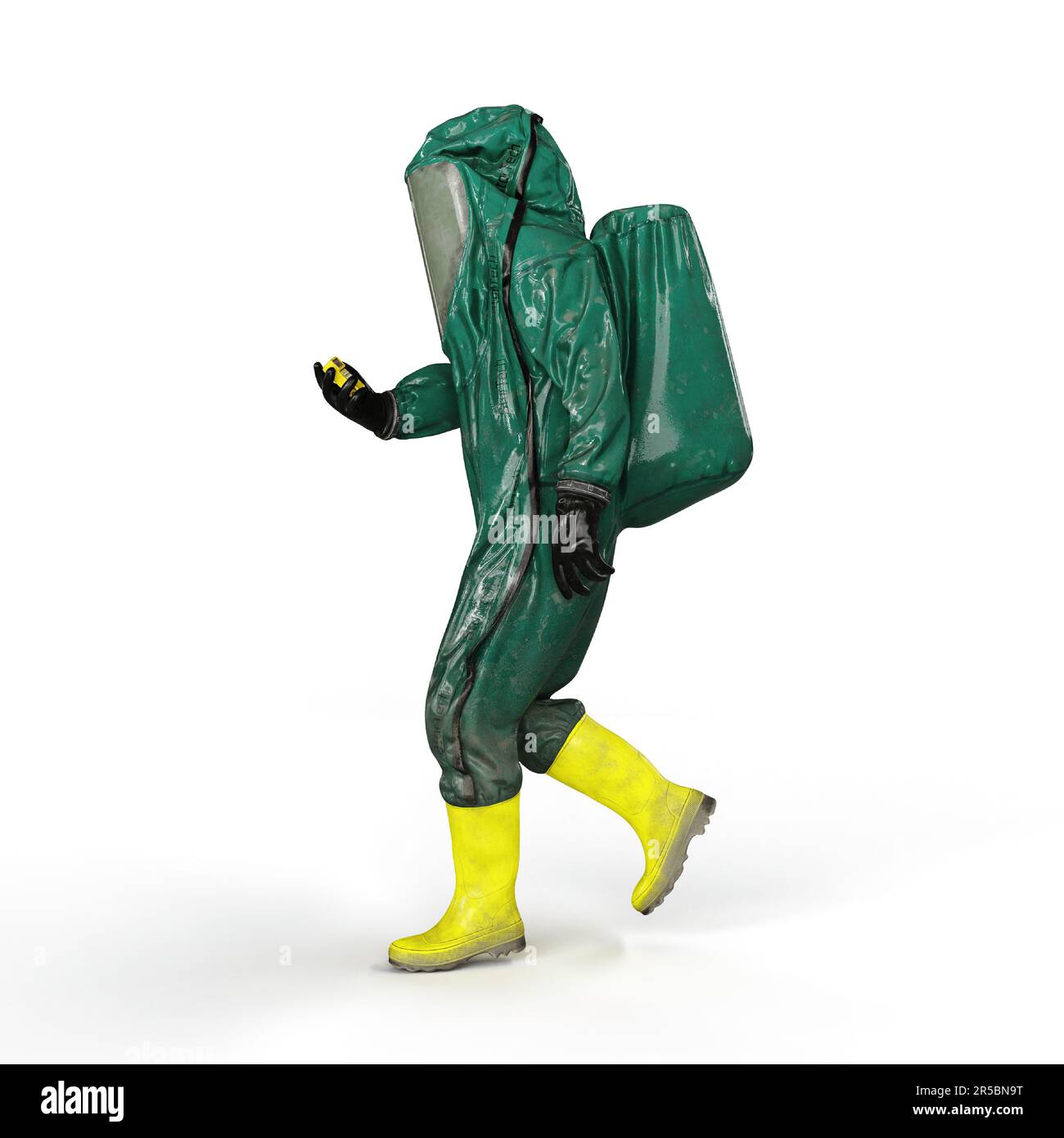 3D rendering of a person wearing a hazardous materials protection suit ...