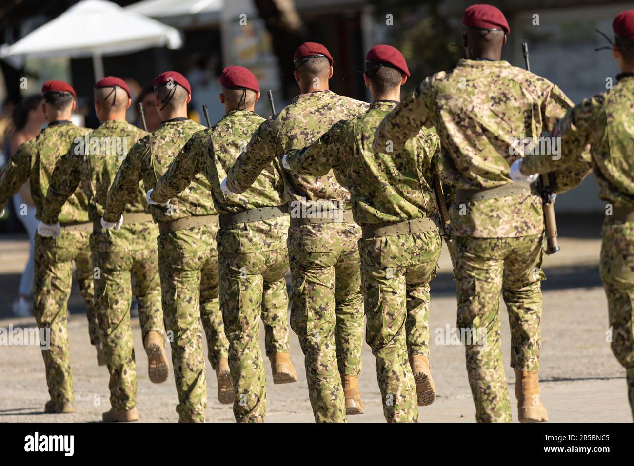 Portugal Commandos - special force soldiers march in a row. Mid shot ...