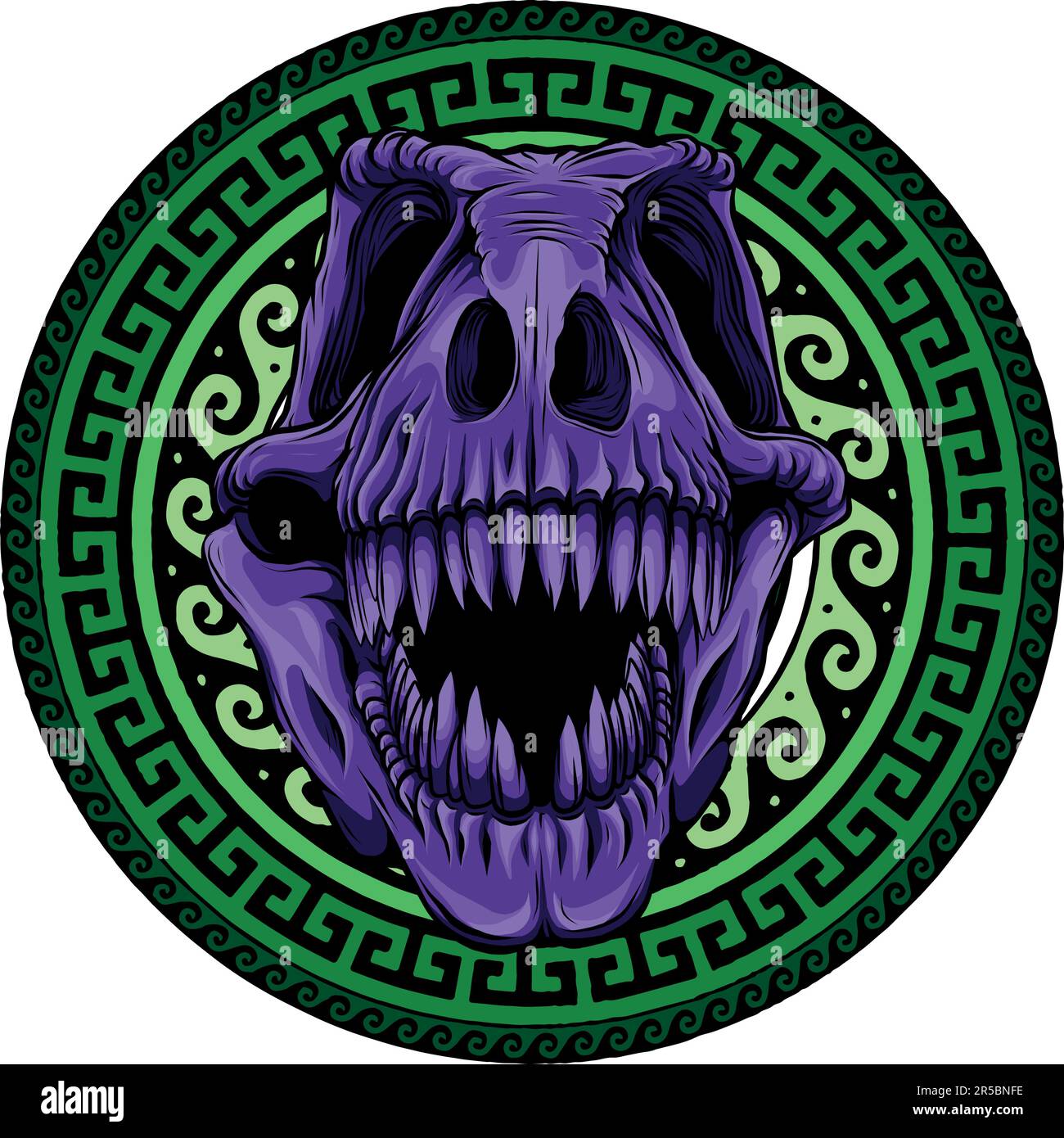 vector illustration of t rex skull with ornaments Stock Vector Image ...