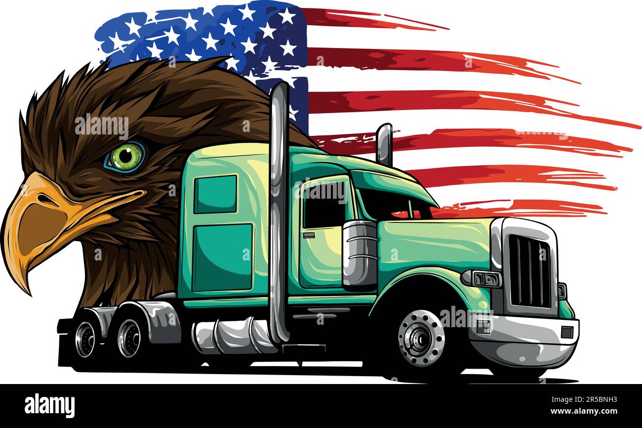 vector illustration of semi truck with american flag and eagle head ...