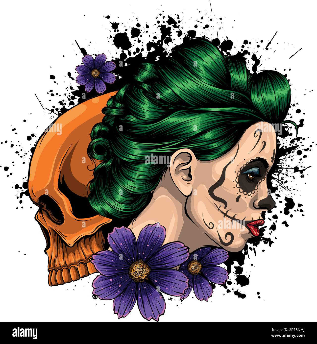 illustration of Dead girl with skull Stock Vector Image & Art - Alamy