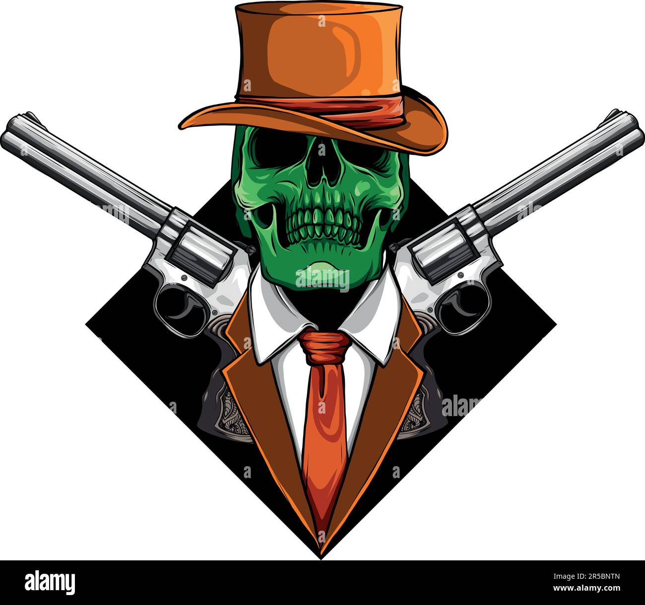 Skeleton gangster with revolvers in suit. Vector illustration Stock ...