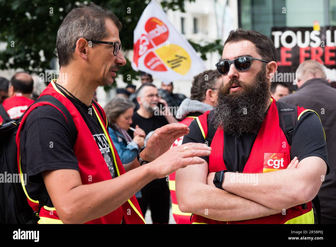 Saint Ouen, France. 02nd June, 2023. Inter-union rally in front of the ...