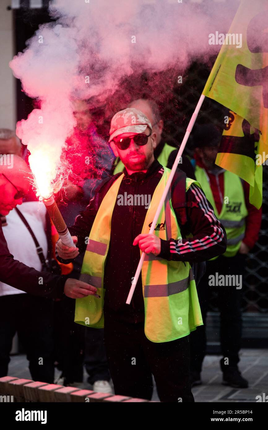Saint Ouen, France. 02nd June, 2023. Inter-union rally in front of the ...