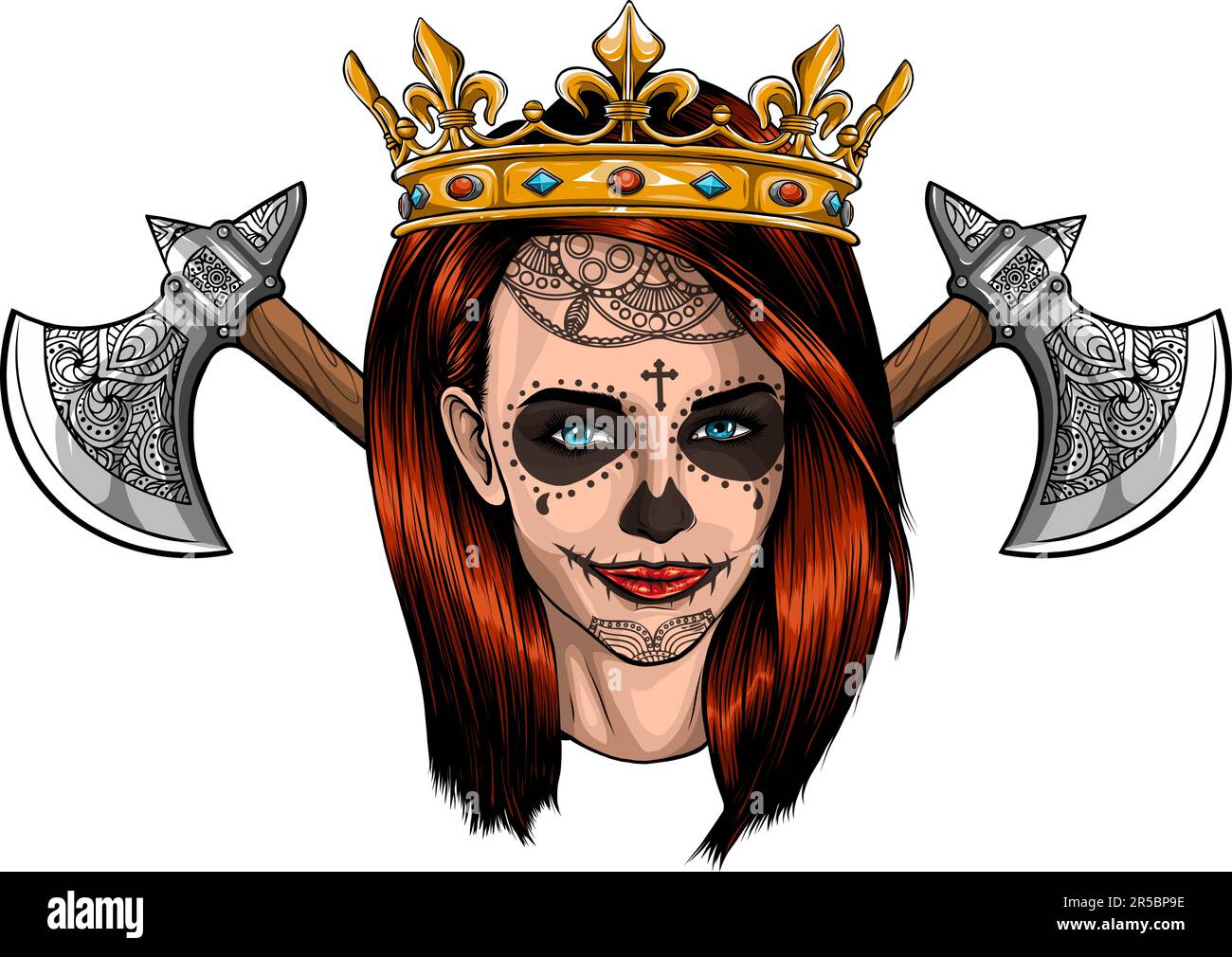 Vector Illustration Of Queen With Cross Ax Stock Vector Image And Art Alamy