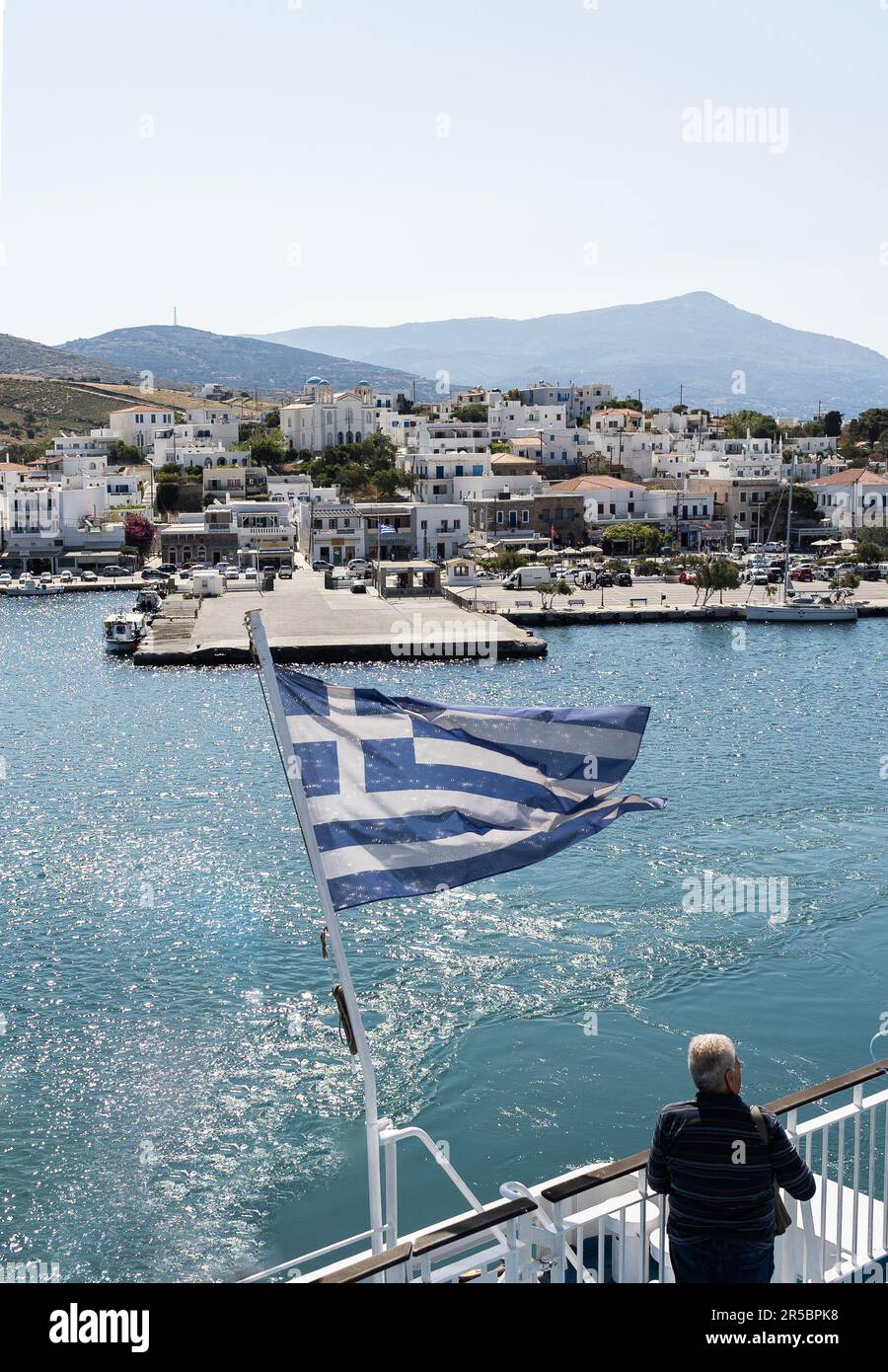Greek Flag on Ferry at Port Stock Photo - Alamy