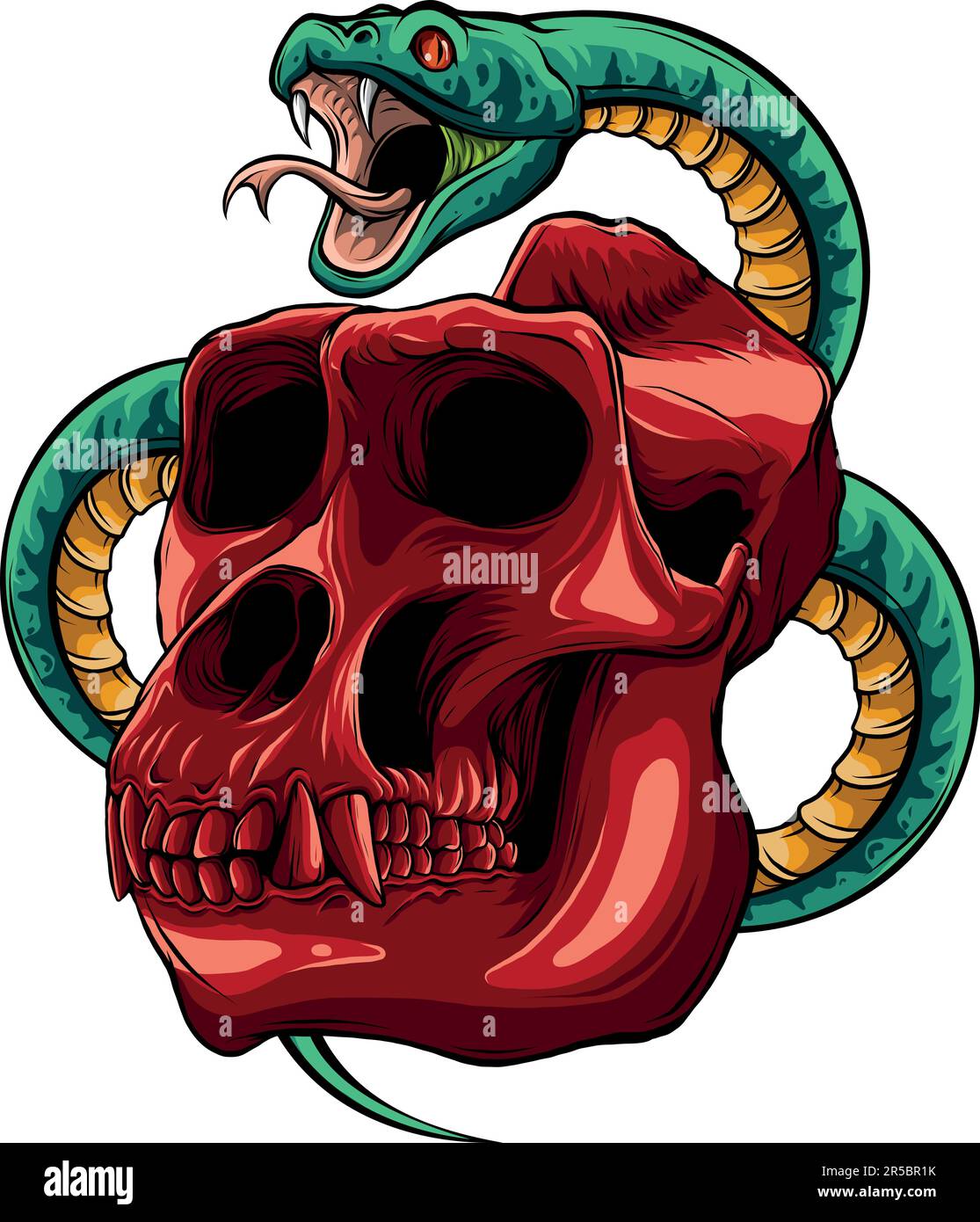 vector illustration of monkey skull with snake around Stock Vector ...