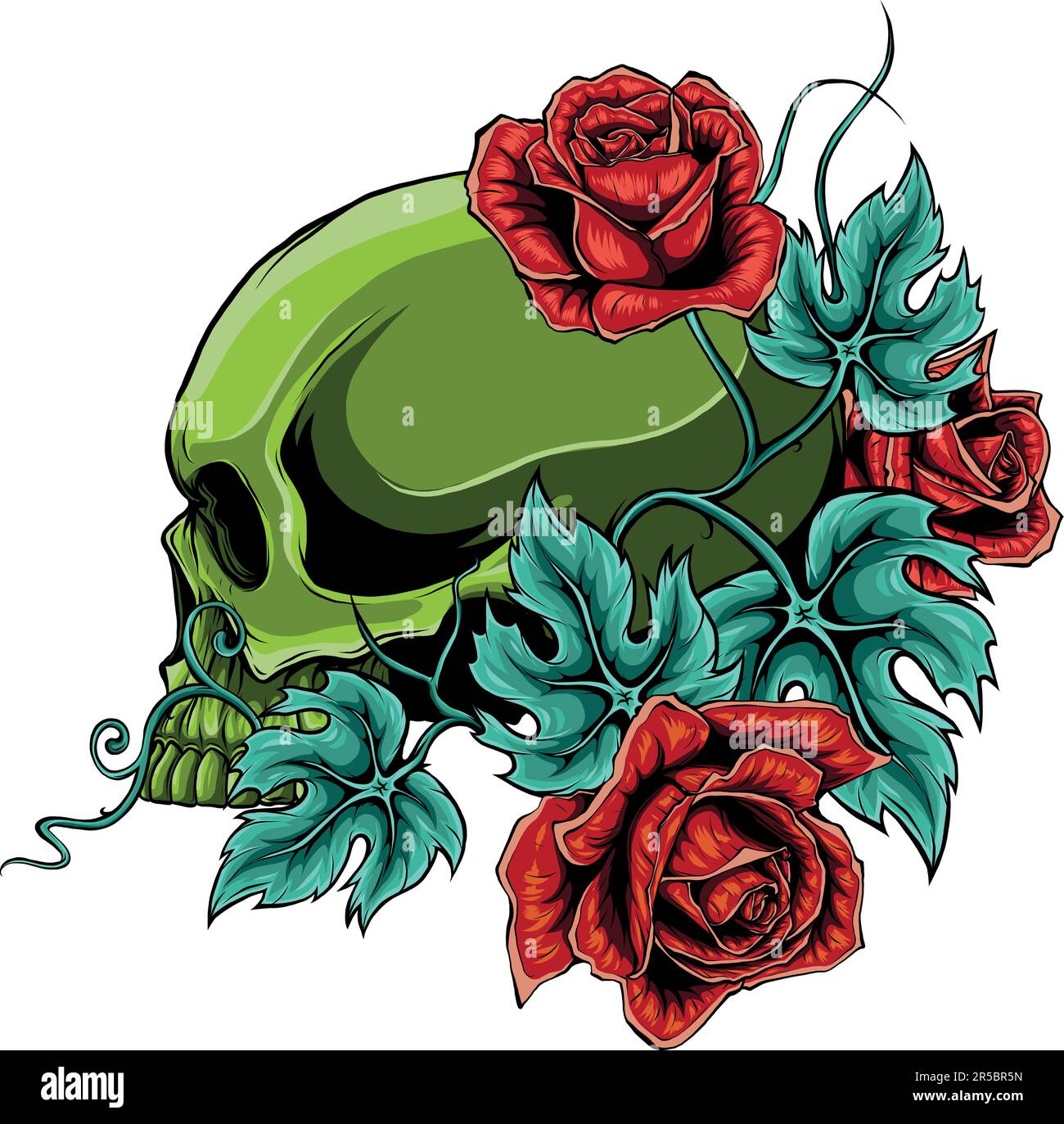 A human skulls with roses on white background Stock Vector Image & Art ...