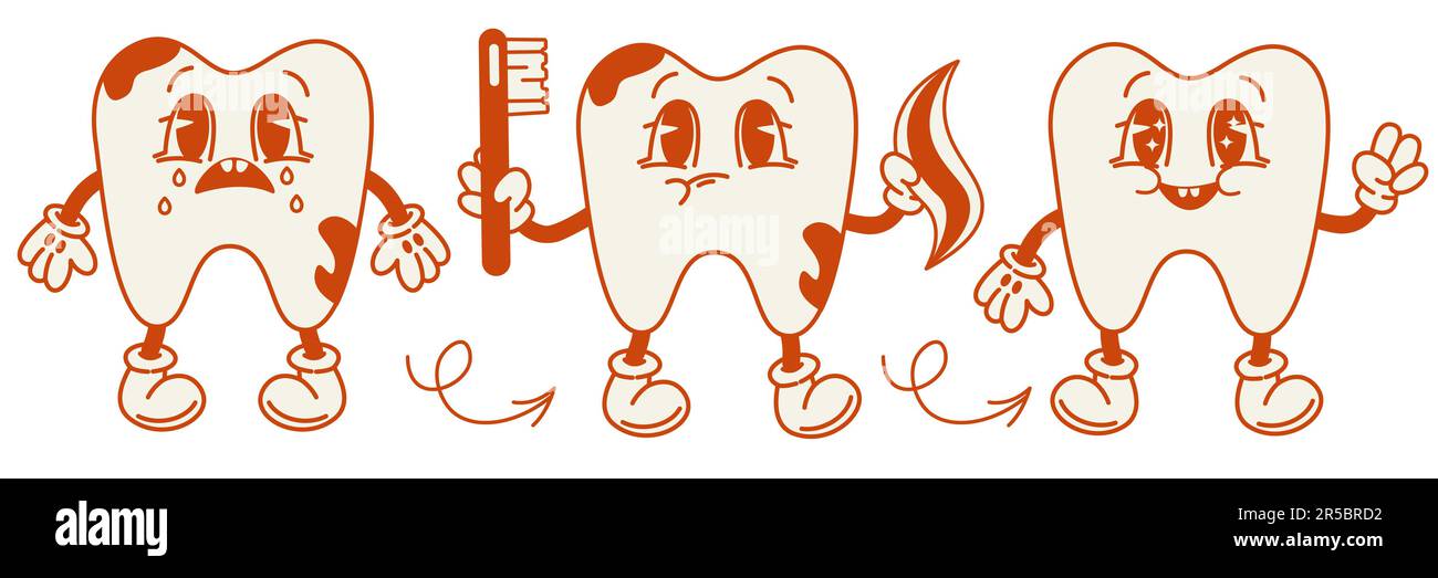 Cute tooth characters in flat style.from unhealthy teeth to healthy ...