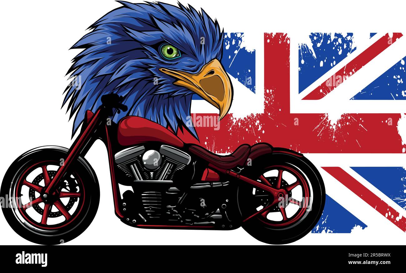 vector illustration of British flag motorcycle with eagle head Stock ...