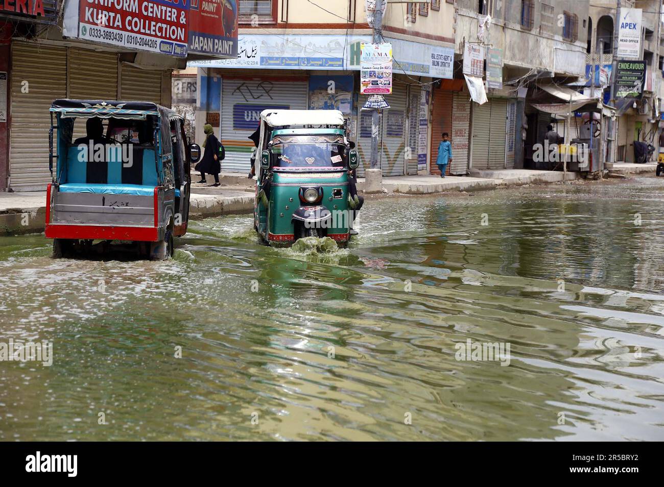 Hyderabad, Pakistan. 02nd June, 2023. Inundated road by overflowing ...