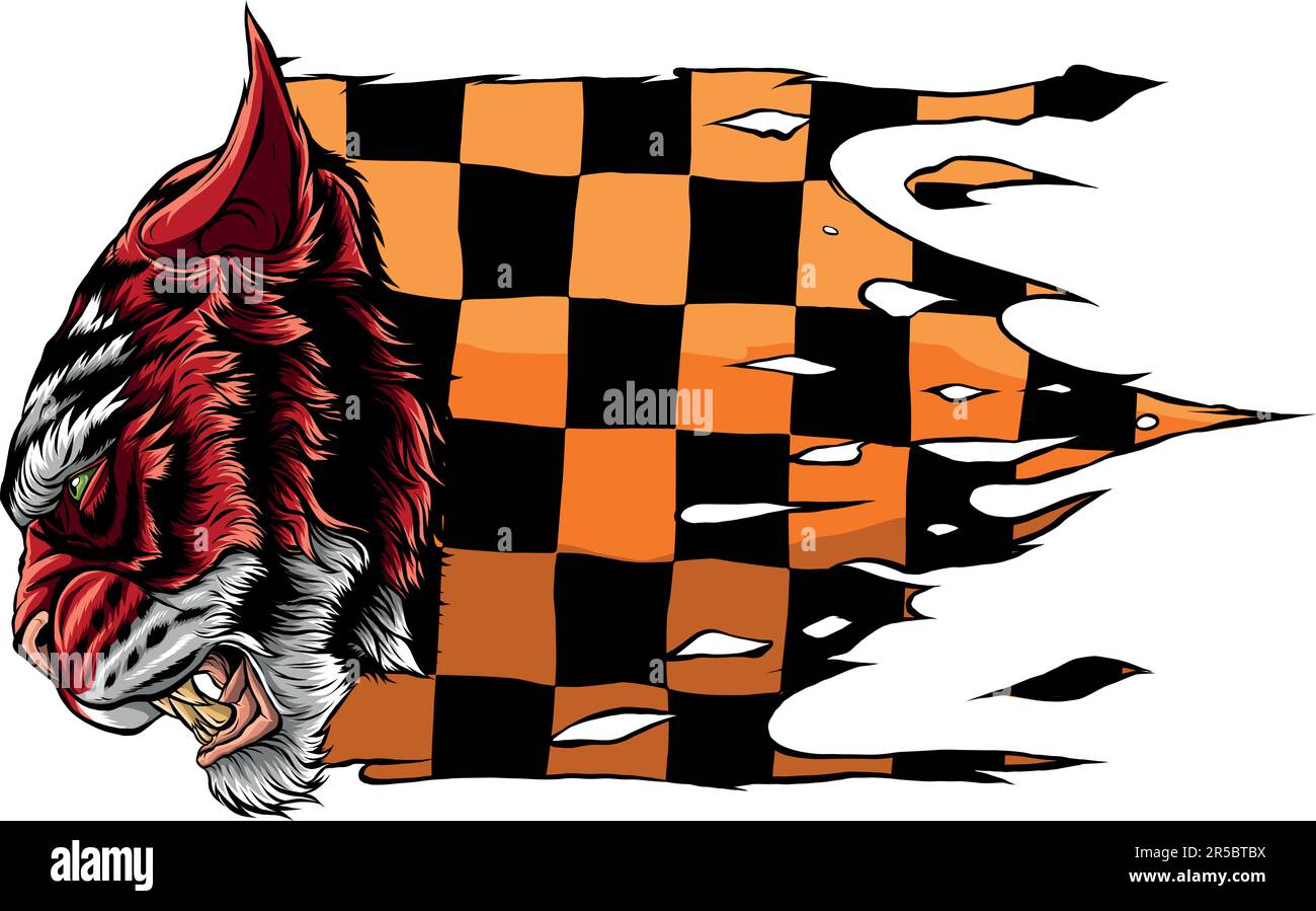 vector illustration of tiger head with race flag Stock Vector Image ...