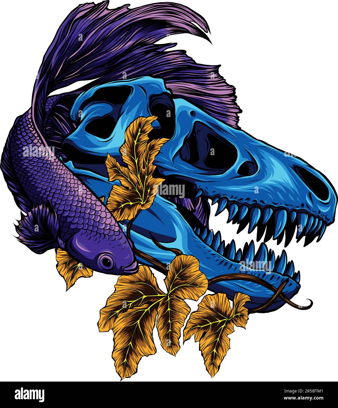 vector illustration of T-rex Skull with betta fish Stock Vector Image ...