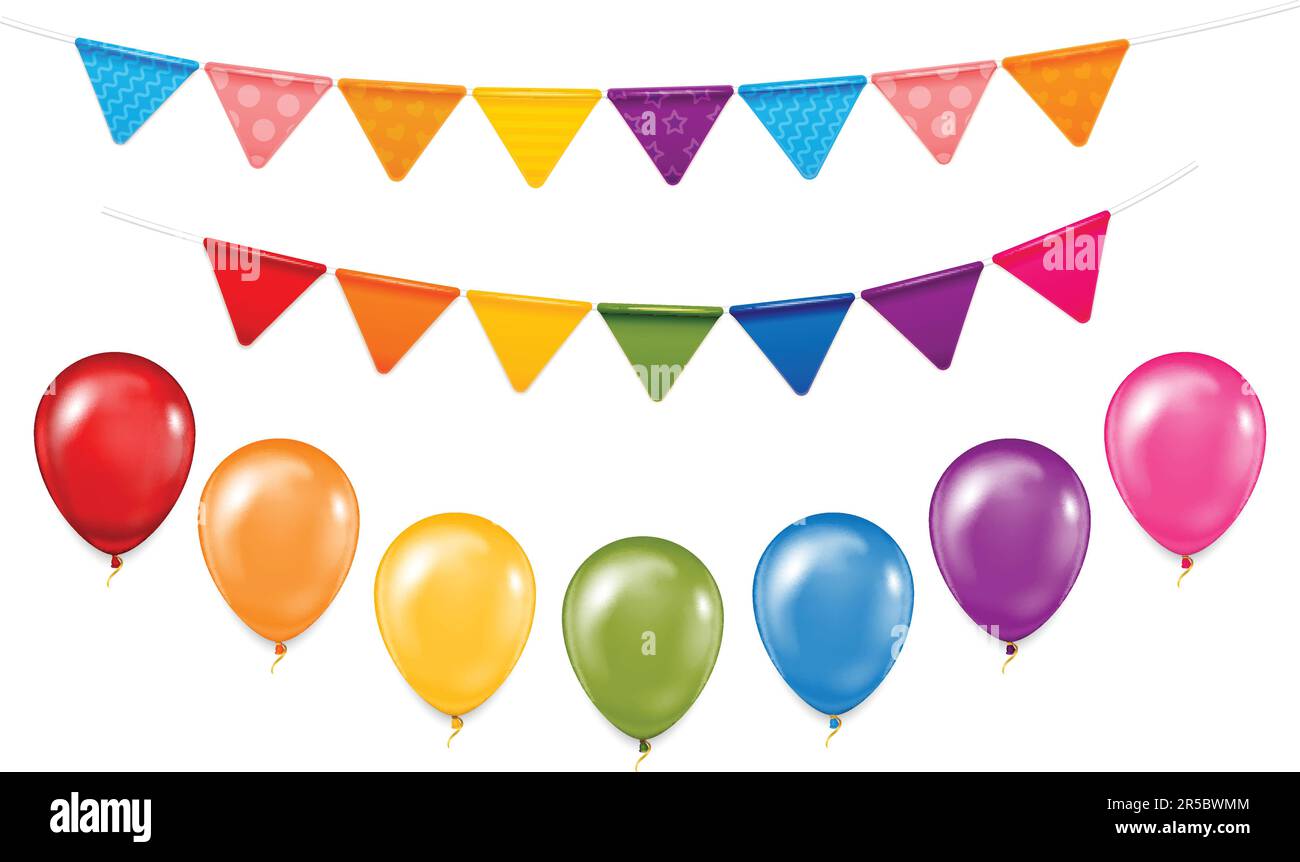 Set of colorful realistic balloons and party flags Stock Vector Image ...