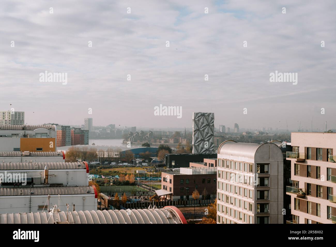 A scenic cityscape featuring a variety of architectural styles ...