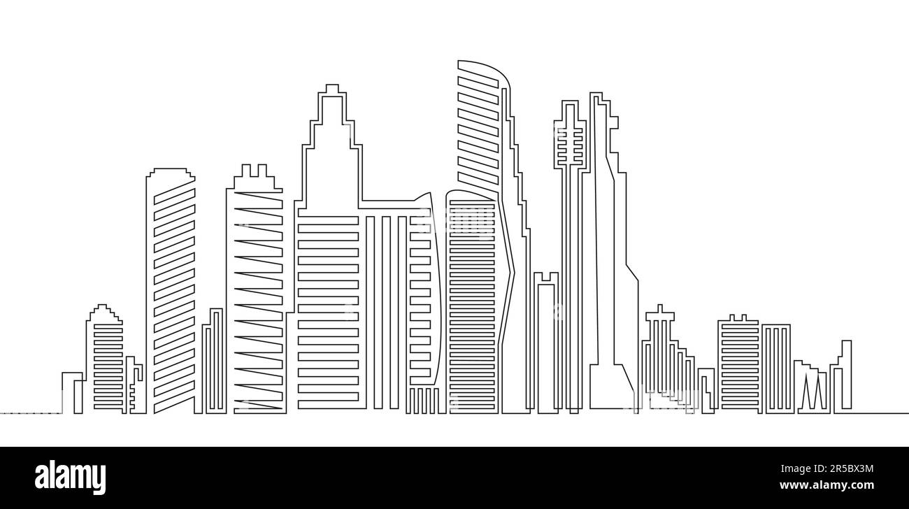 Continuous line drawing of house. Modern, trendy panoramic landscape of ...