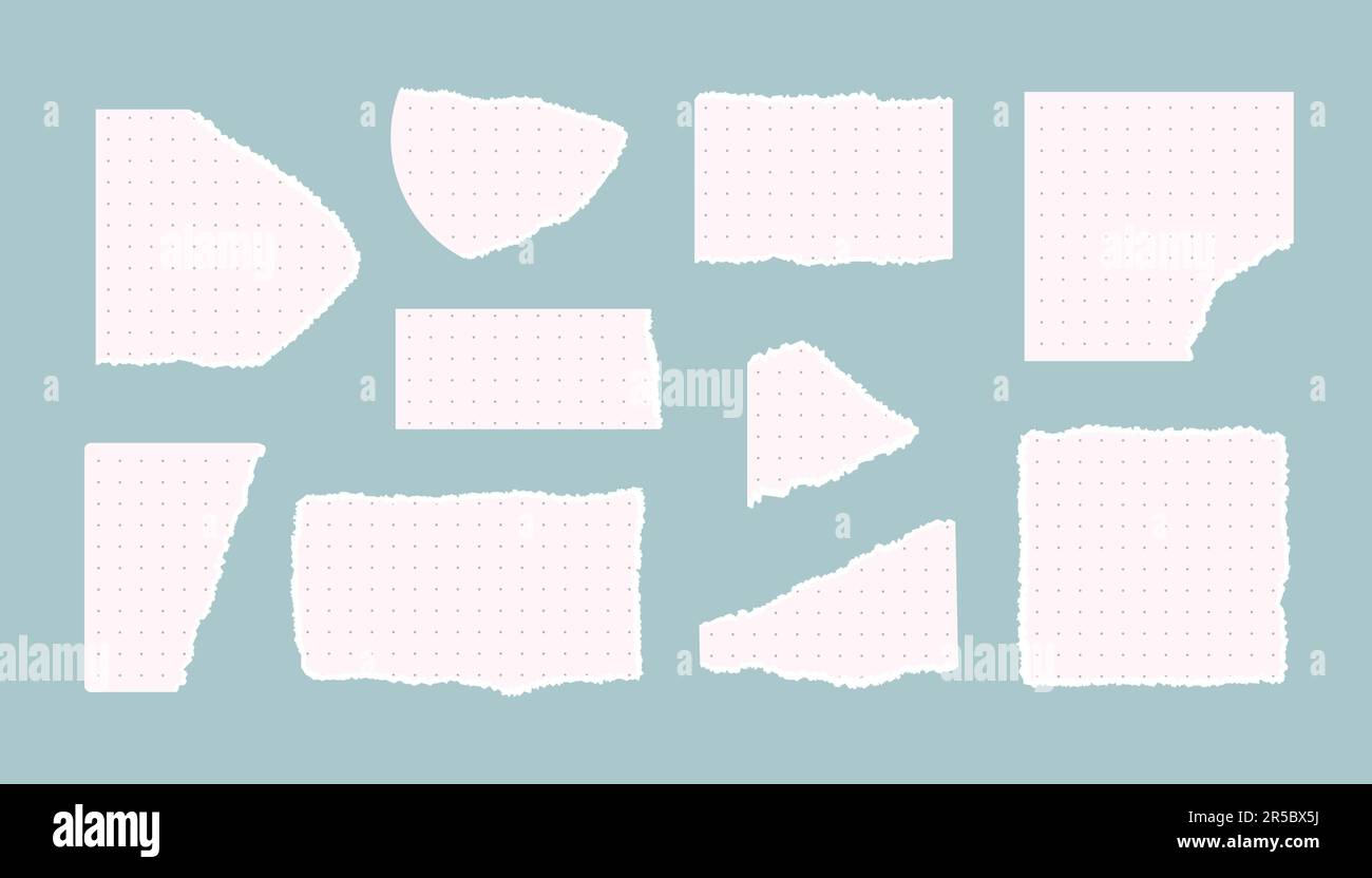 Vector illustration of pieces of torn white lined, squared notebook ...