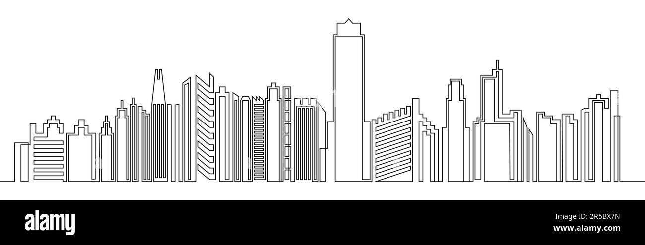 Continuous line drawing of house. Modern, trendy panoramic landscape of ...