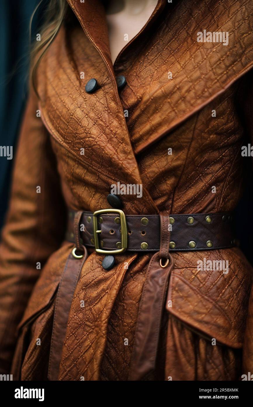 Details of brown coat with belt. Autumn winter female fashion cloth ...