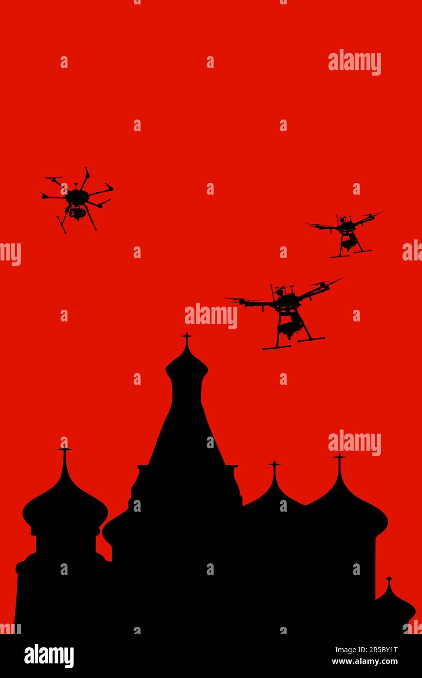 Concept image illustration of drones flying over Saint Basil's ...