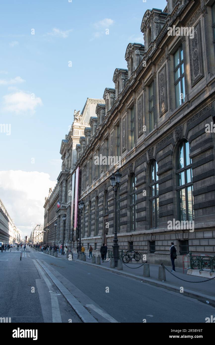 The streetlife in Paris, France with people walking on the street near ...