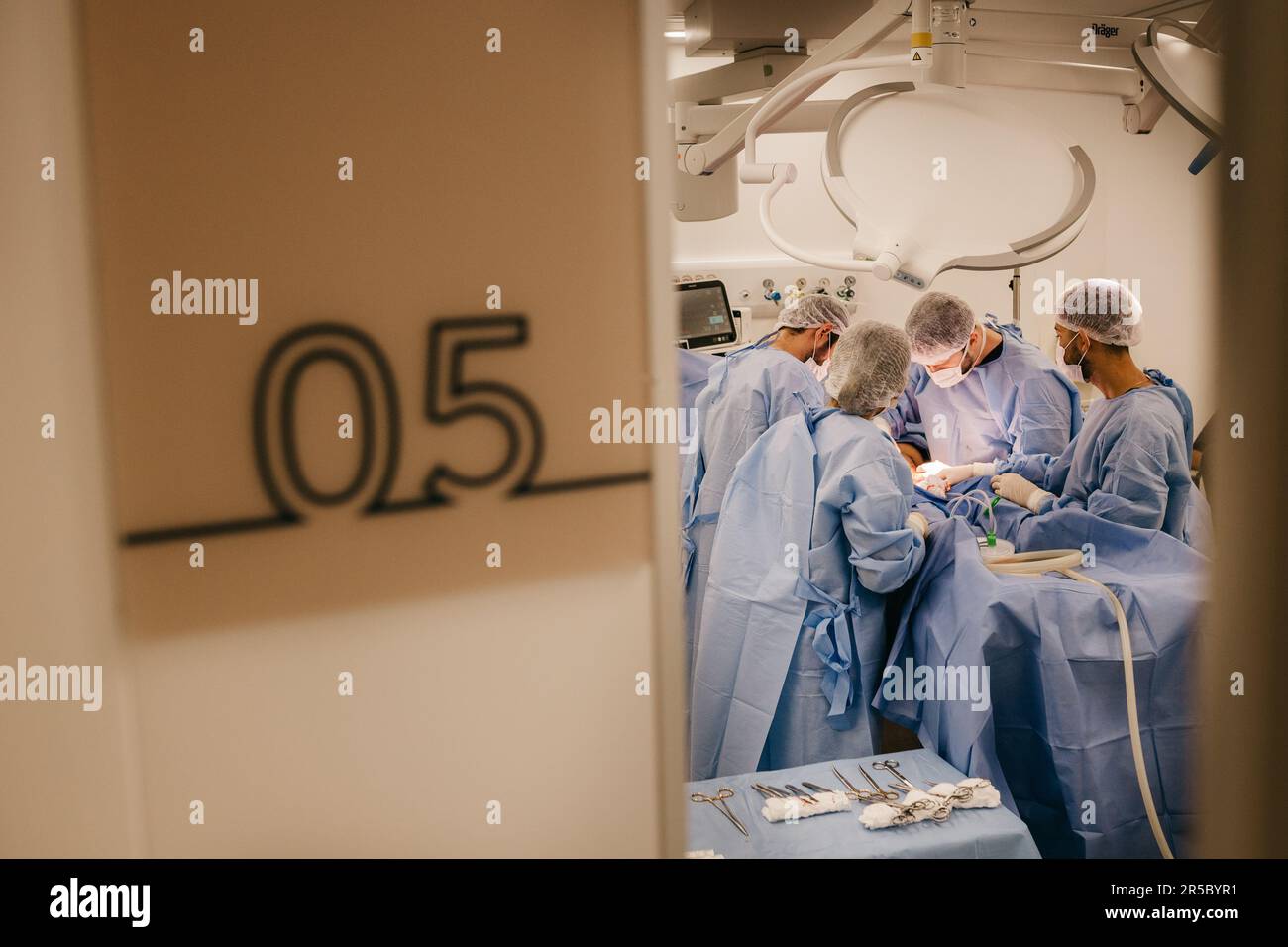 The medical professionals performing a surgical procedure in an ...