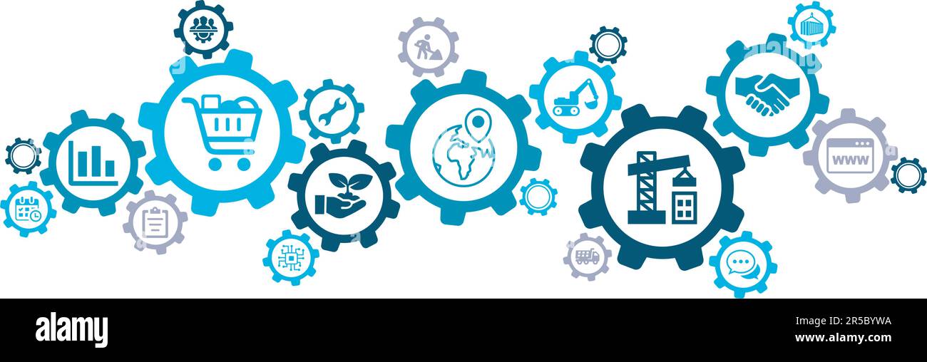 smart company and business challenges design with various connected ...