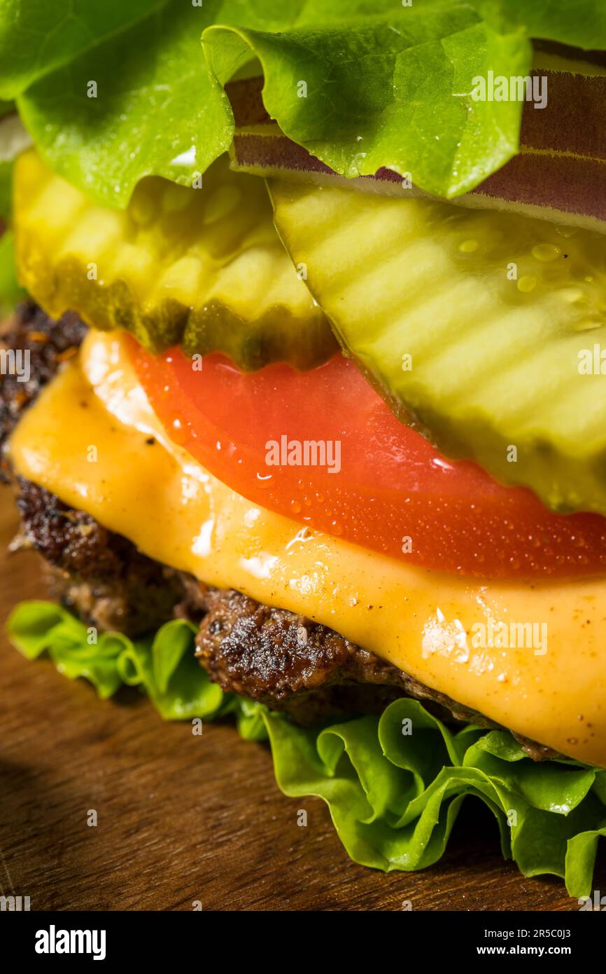 Gluten Free Paleo Bunless Cheeseburger with Lettuce and Tomato Stock ...