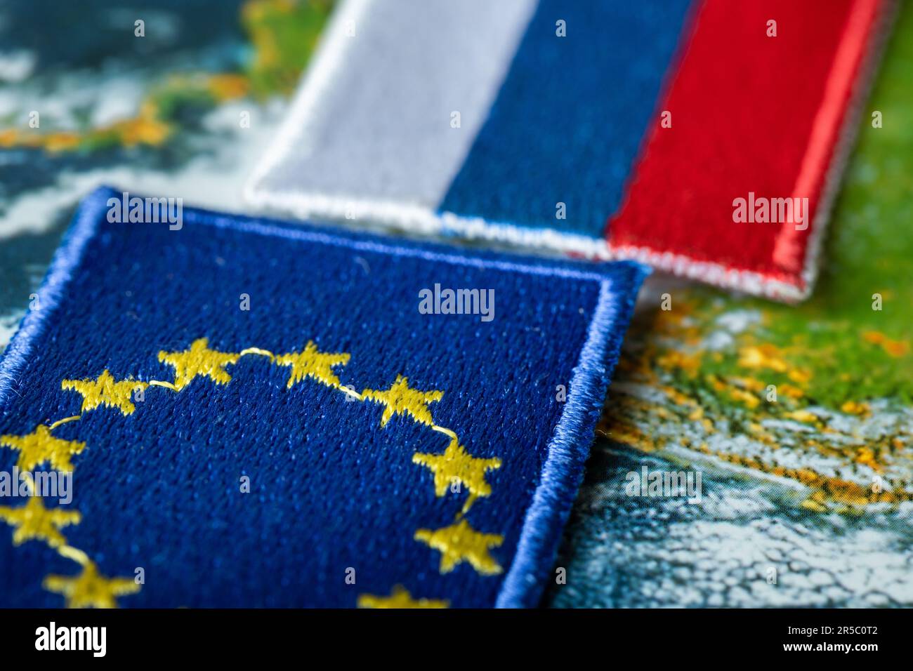 Flags of the European Union and Russia, Concept, Tense diplomatic and ...