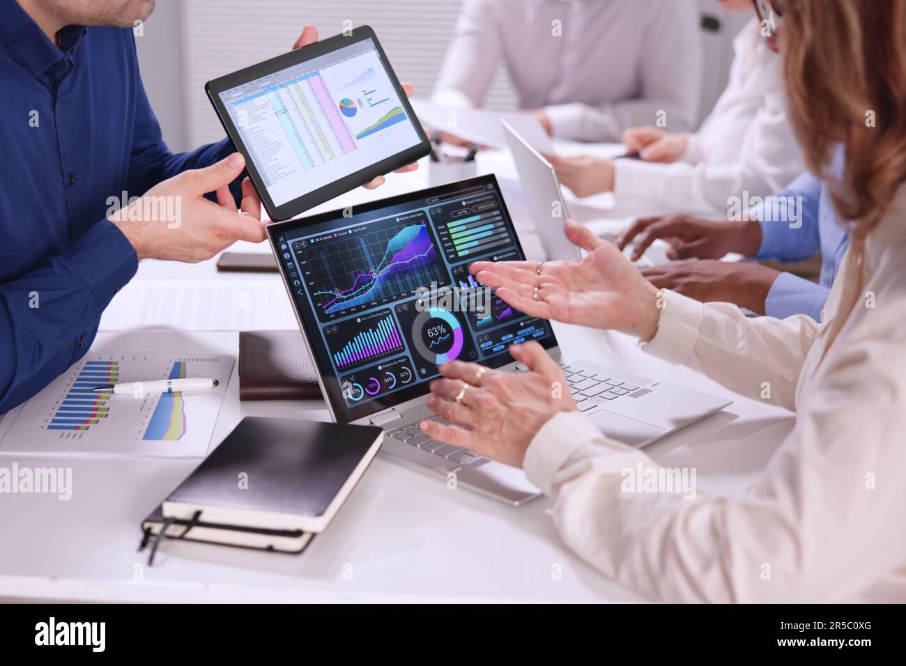 Business People Working On Dashboard Using Computer And Spreadsheet ...