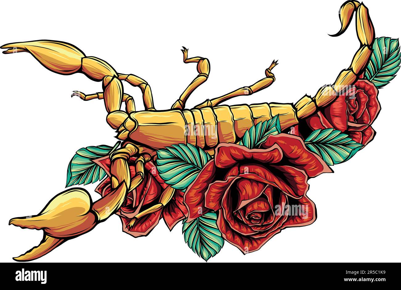 vector illustration of scorpion with roses on white background Stock ...